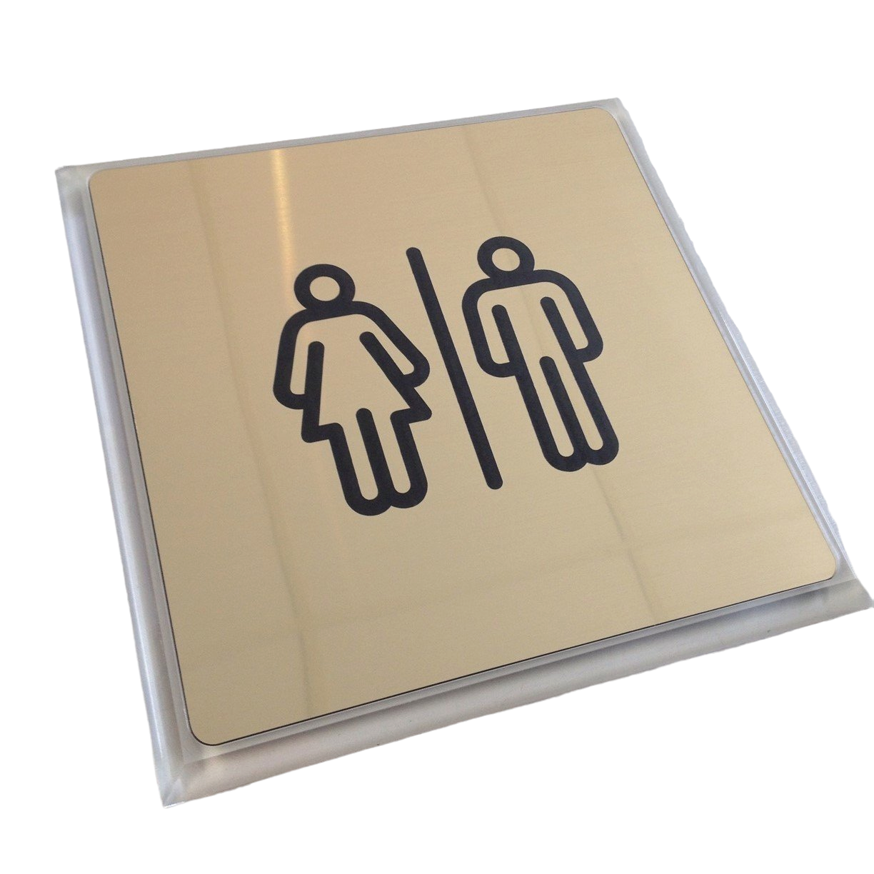 Brushed gold toilet sign