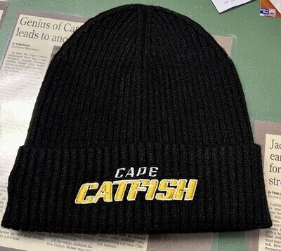 Black Cable Knit from Cap America with simple Catfish Word Mark Logo