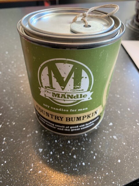 MANDLE Soy candles for men. Paint Can design COUNTRY BUMPKIN SCENT