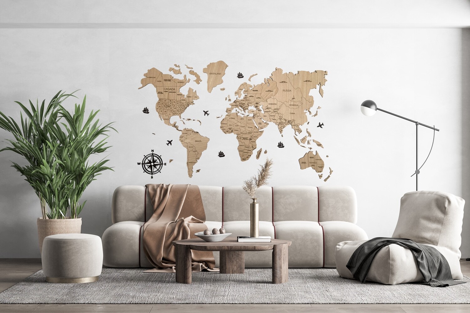 2D WOOD WORLD MAP - WALL DECOR