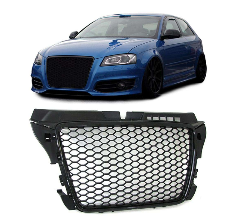 Calandre / Grille Audi A3 8P Phase 2 Look RS3 / Nid'Abeille Noir Brillant 2008 - 2012