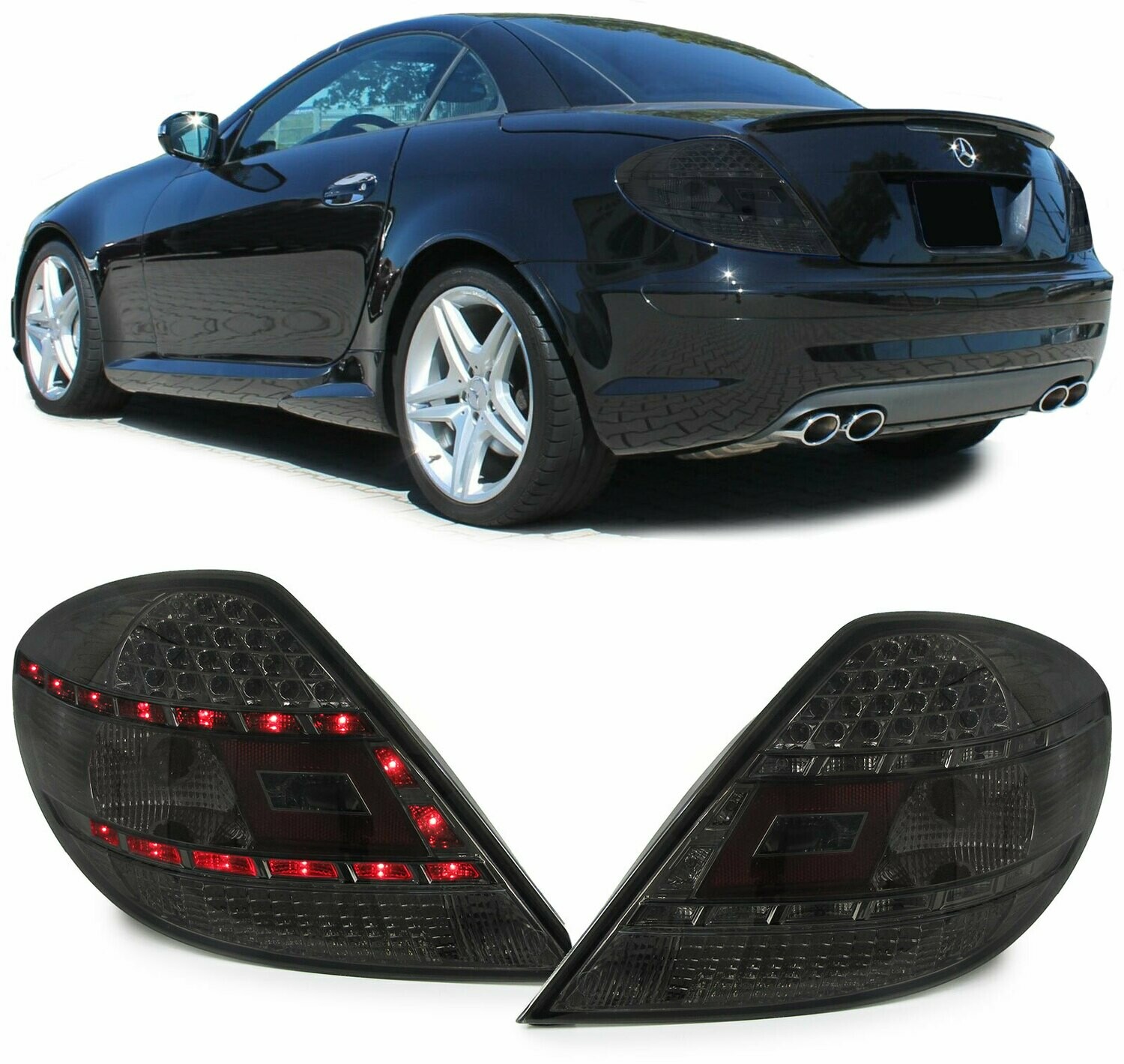 Paire de feux arrière à LED en verre noir fumée pour Mercedes SLK R171 ...