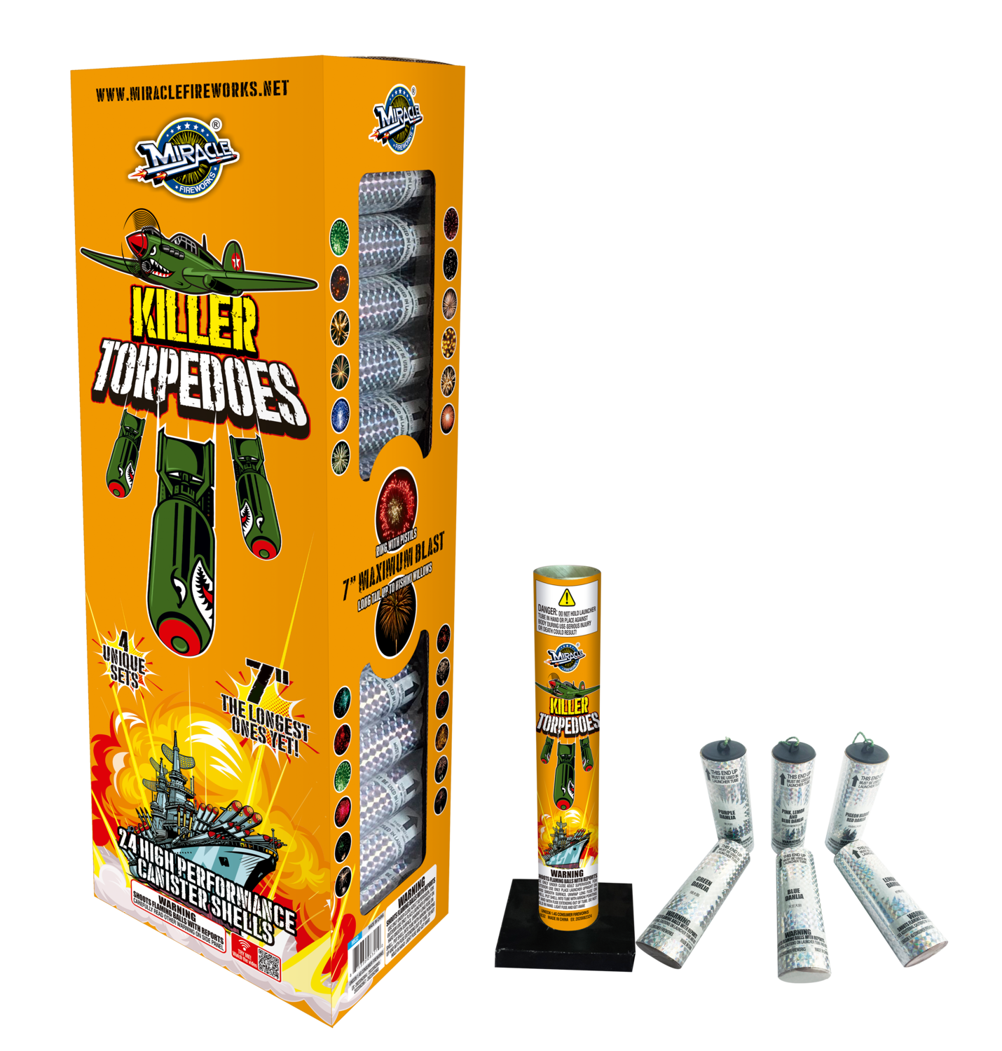 7" KILLER TORPEDOES Canister Shells by Miracle Fireworks