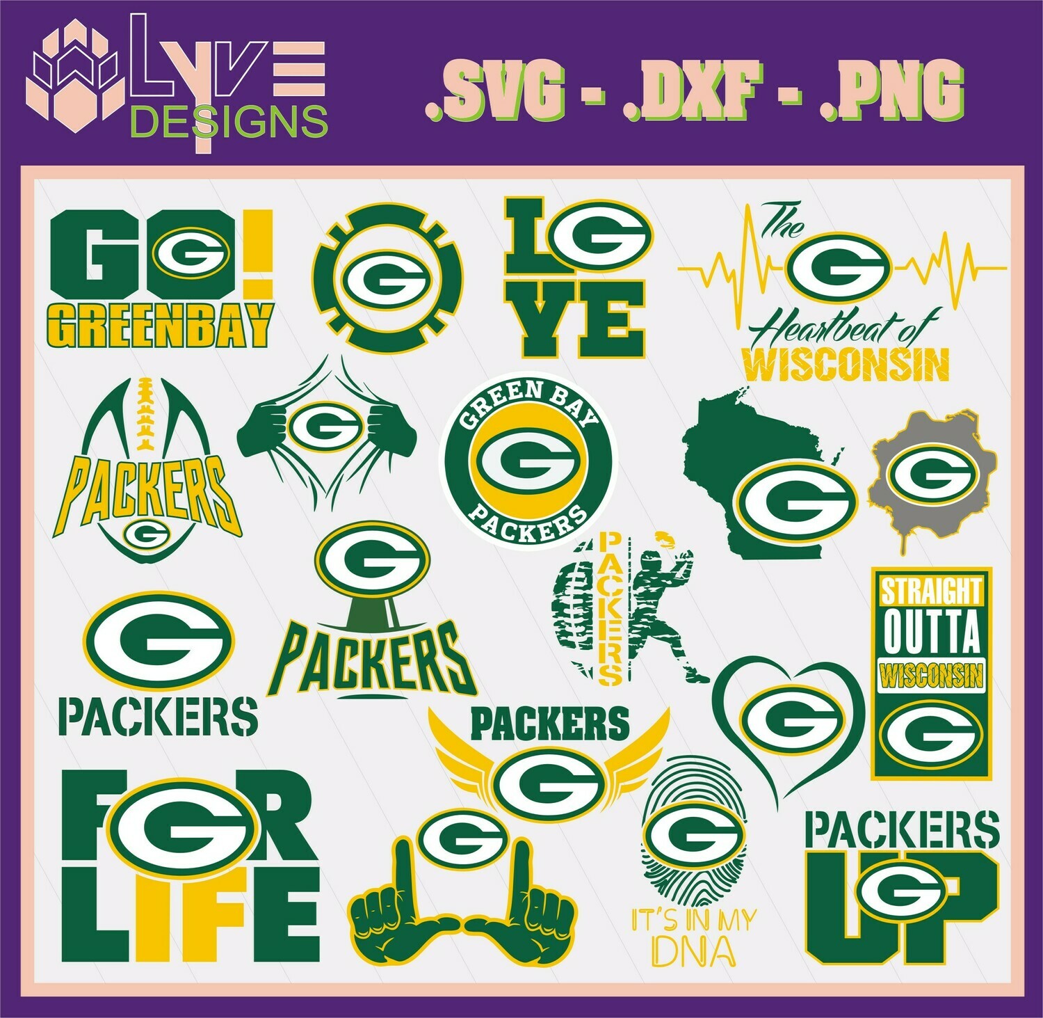 Green Bay Packers Design Set NEW SVG Cut Files, Digital Designs ...