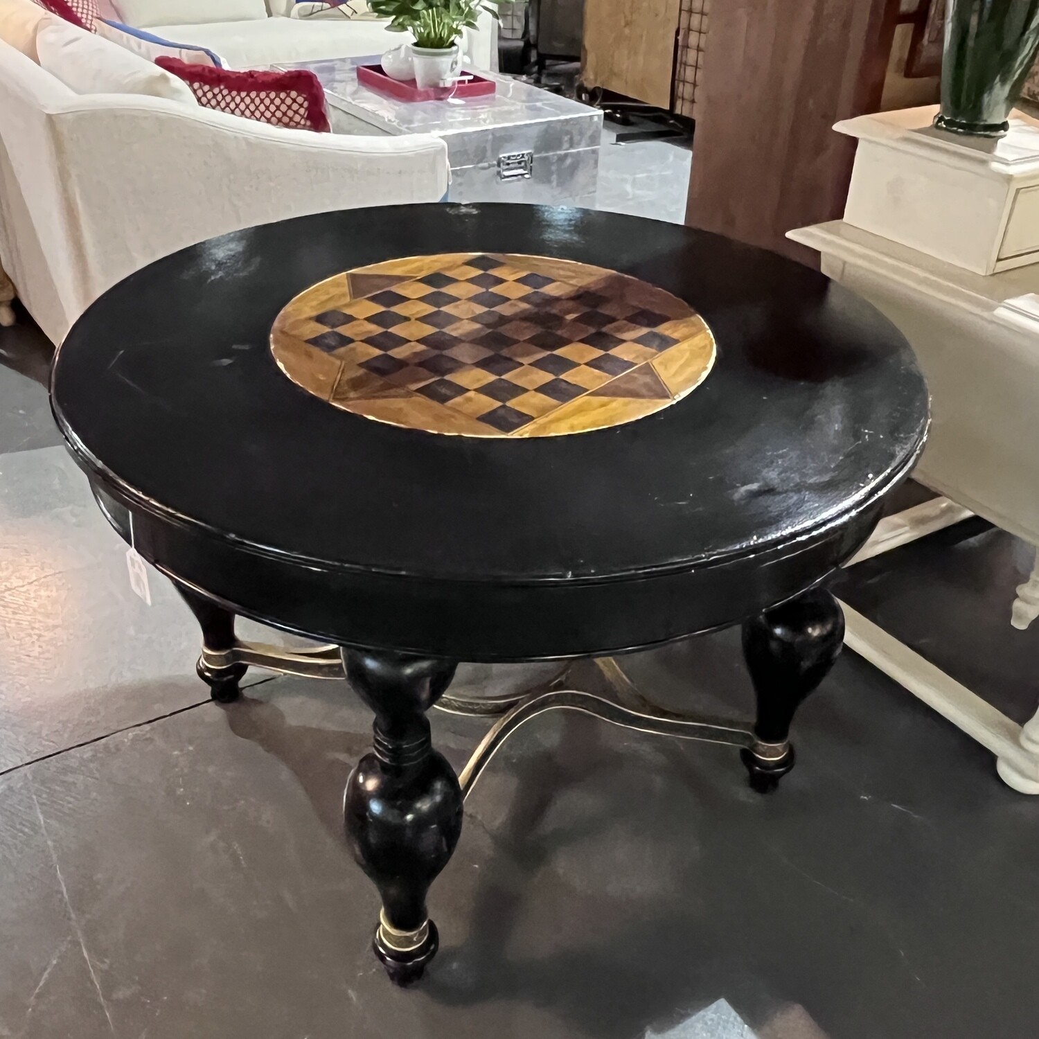 Round Game Table with Reversible Center Game Board