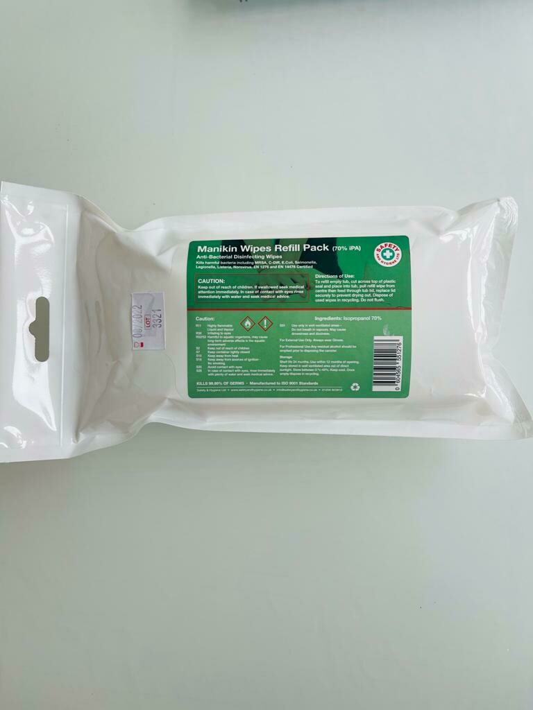 Manikin Wipes | 12 x 200 Sheet Refill Pack | 70% IPA