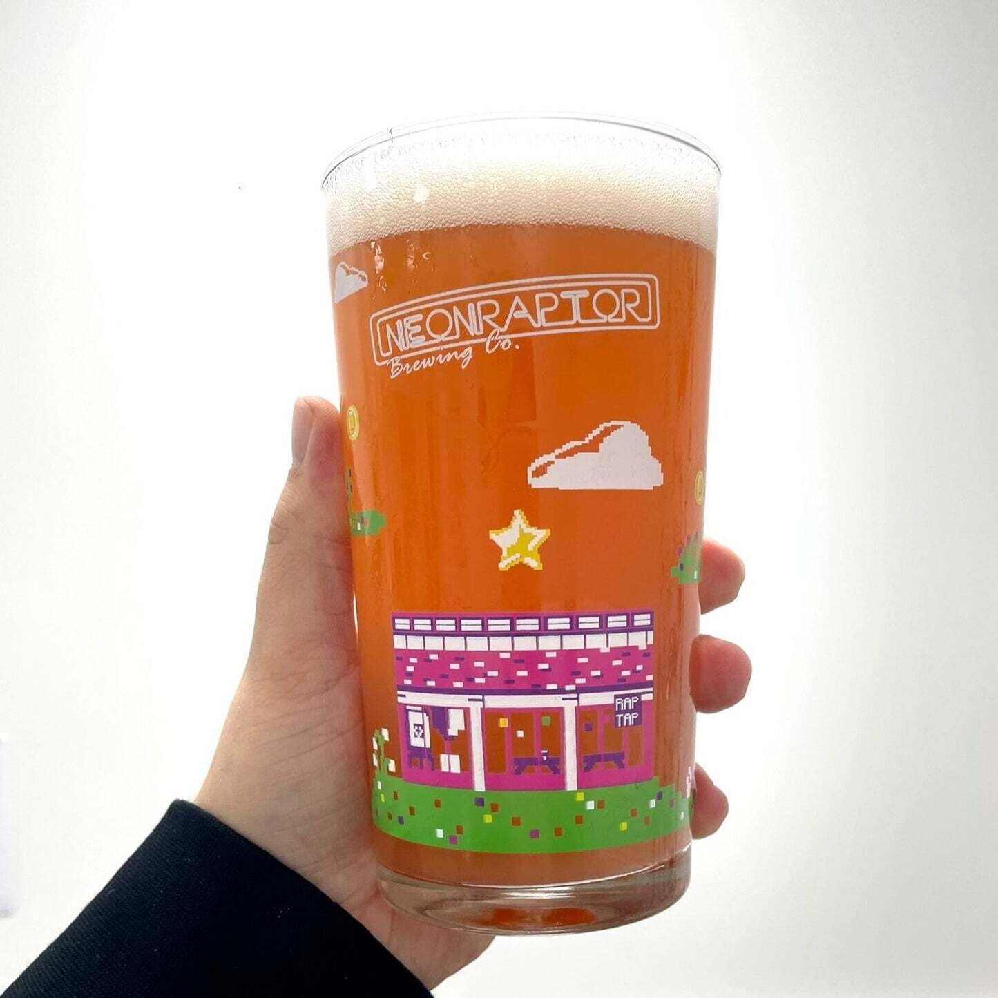 Neon Raptor 8-Bit Pint Glass