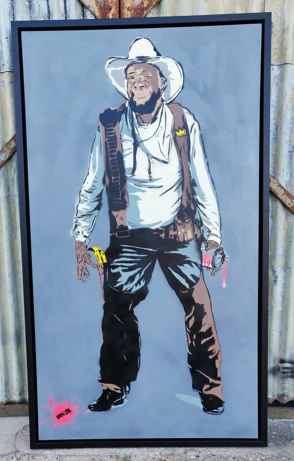 Graffiti Pop Art Cowboy on Canvas with Float Frame