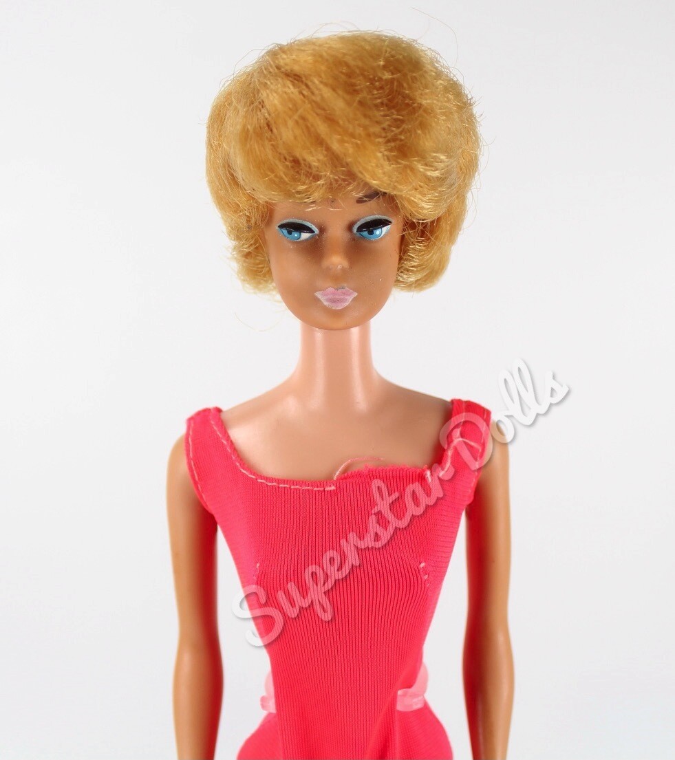 Vintage 1960's Bubblegum Pink Lipped Blonde Bubble-Cut Barbie Doll