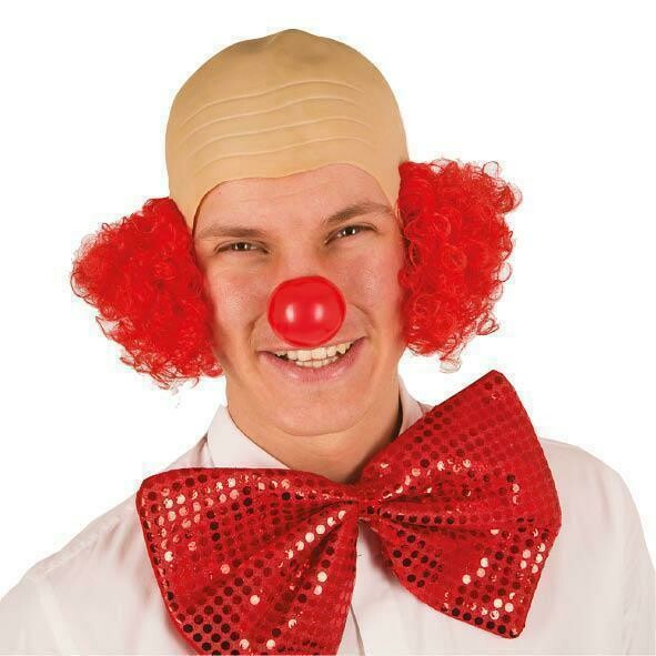 Kaalkop Clown kaal hoofd met rood haar clownspruik
