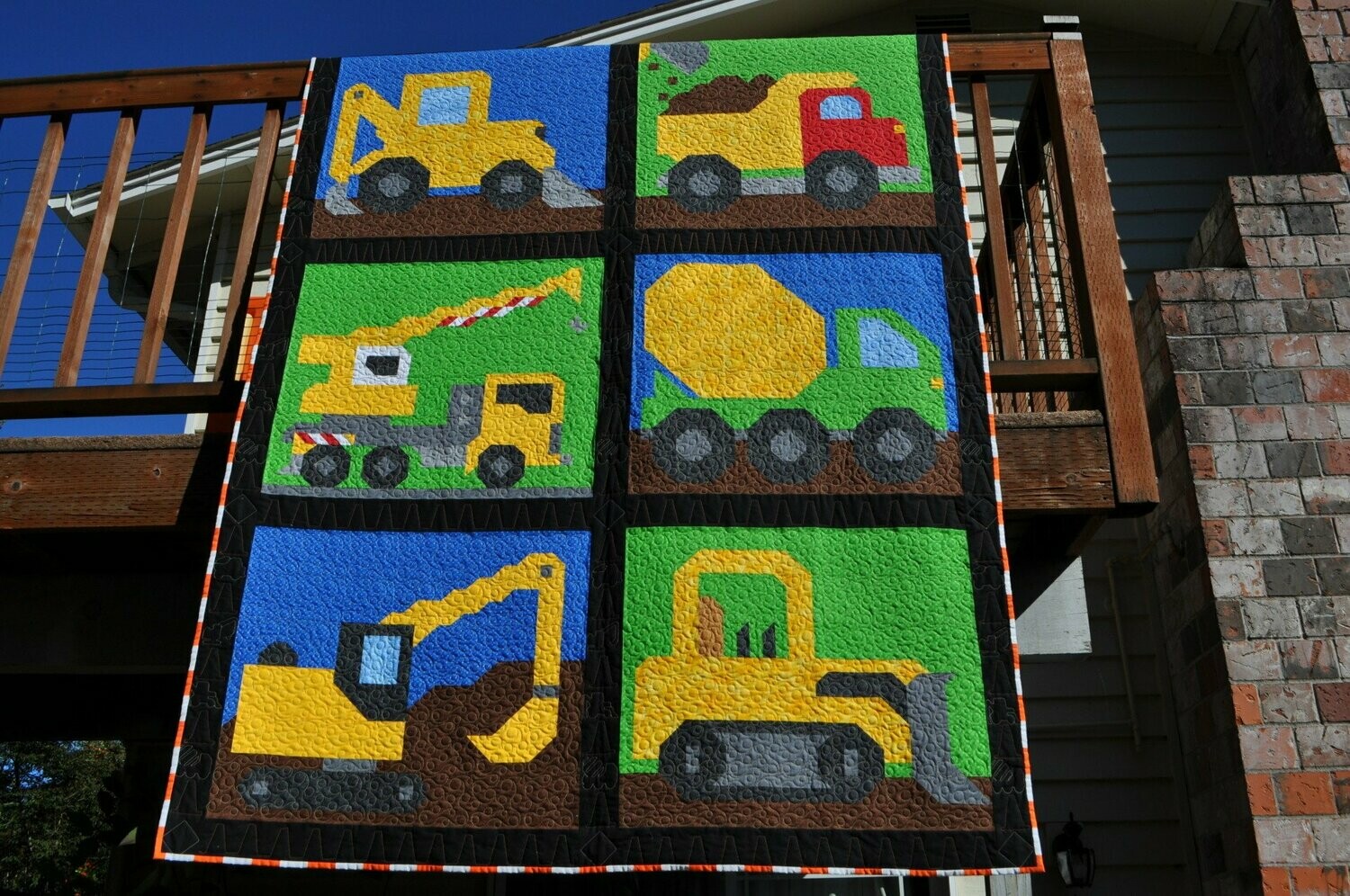 Construction Vehicles Quilt Pattern - Twin Size - PDF