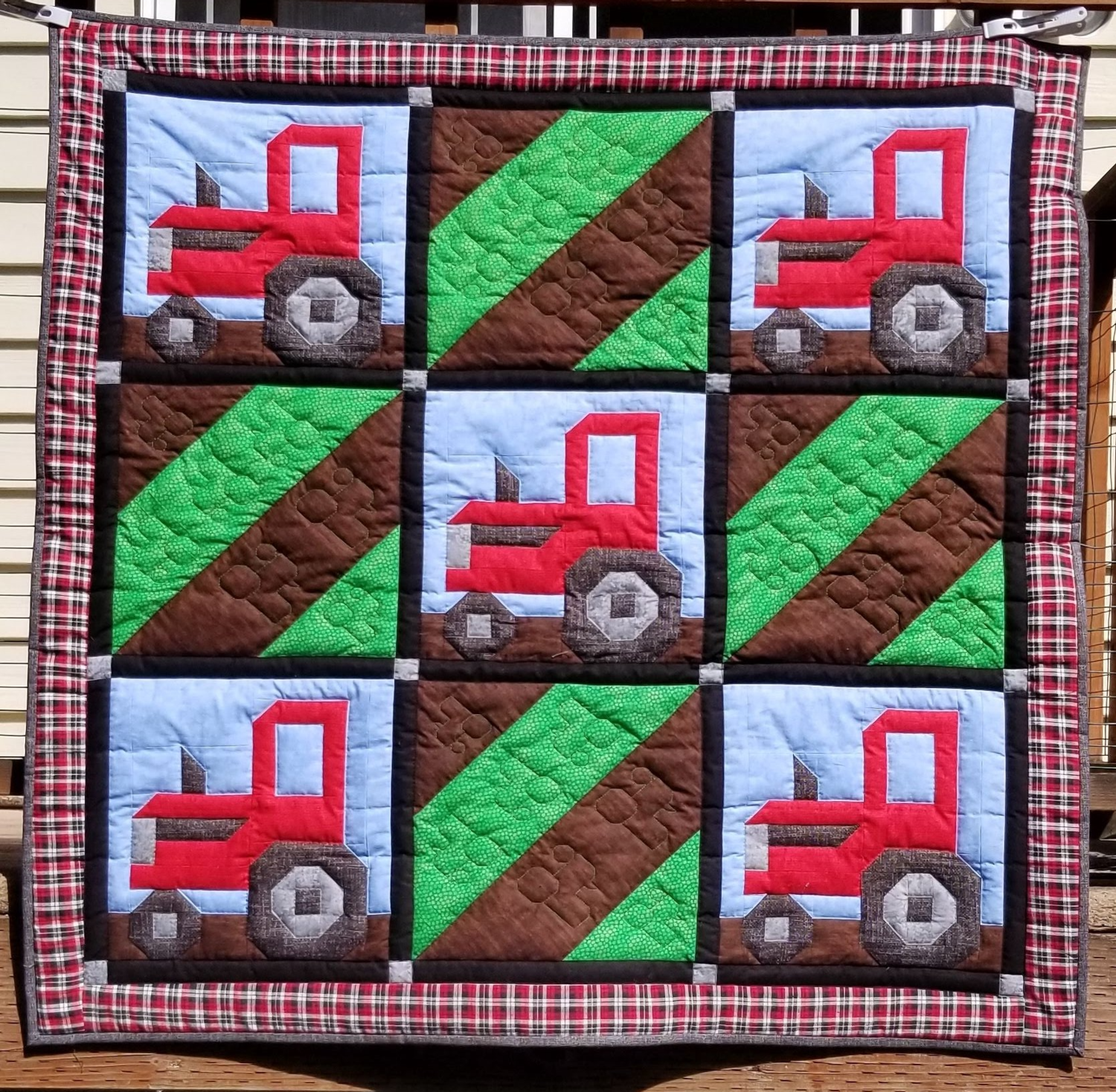 Plowing the Field, 12" Tractor Quilt Block, 45x45 quilt