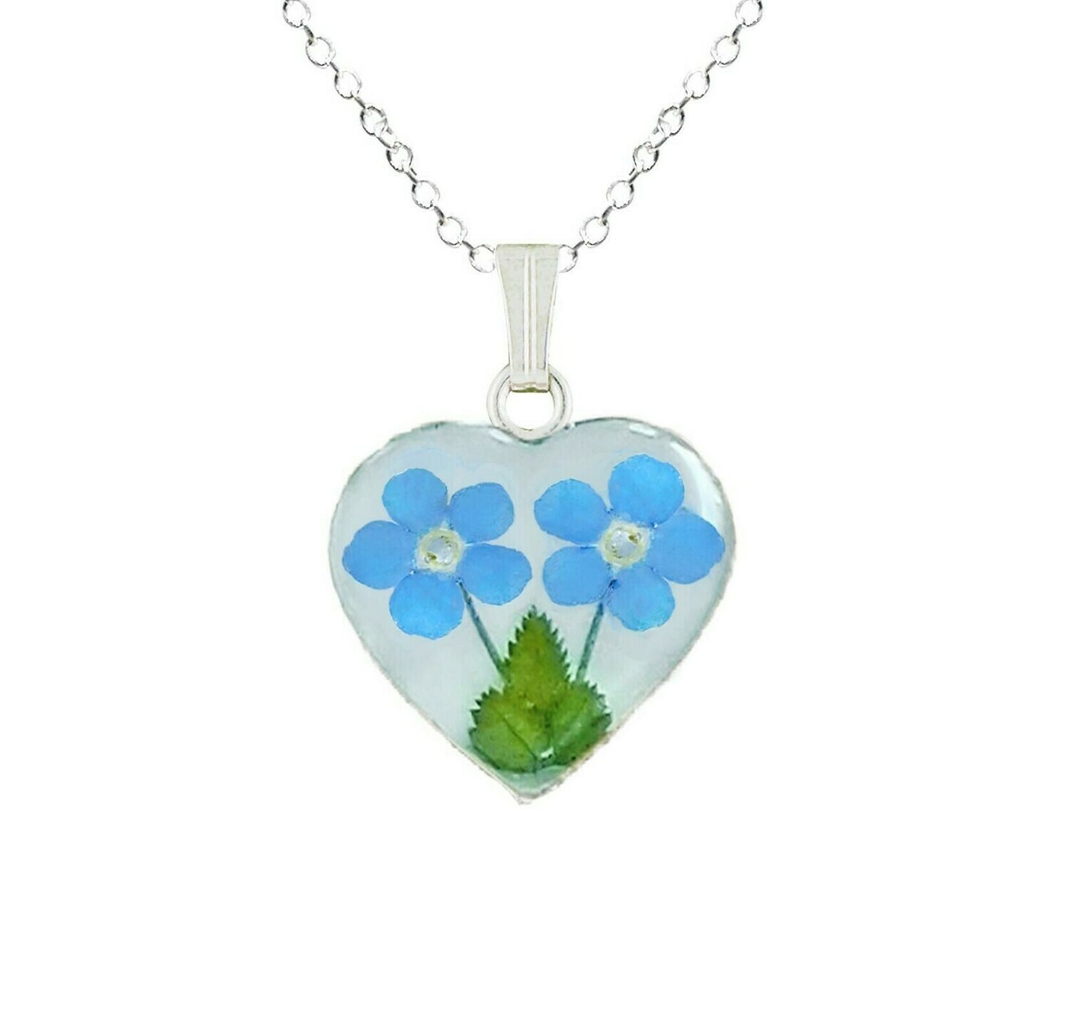 Forget-Me-Not Necklace, Medium Heart, White Background