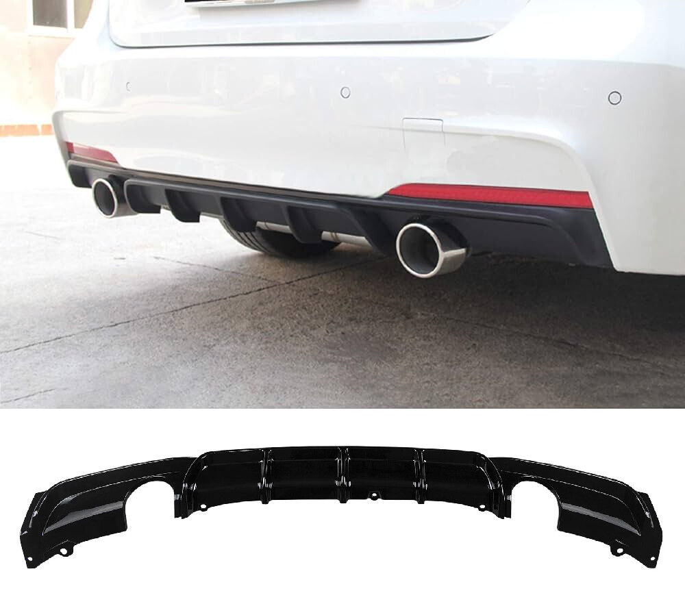BMW F30 F31 M-Sport Rear Bumper Diffuser - Gloss Black - Dual Exhaust