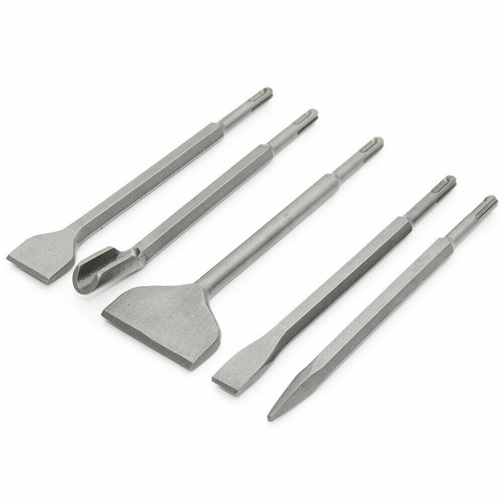 5 Stück SDS Plus Meissel Set 250 mm Meißel Kanal Spitz Flach Breit Fliesen