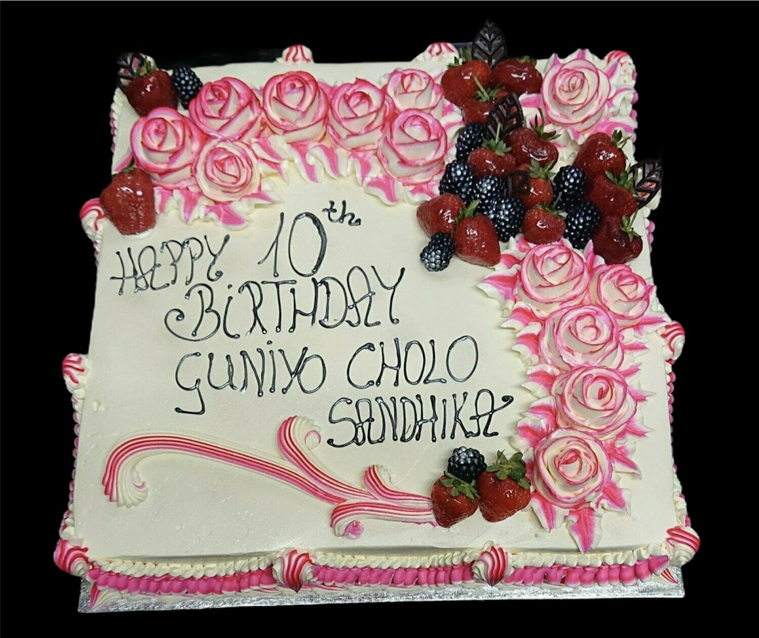 Fresh Cream Cake Square Pink Design