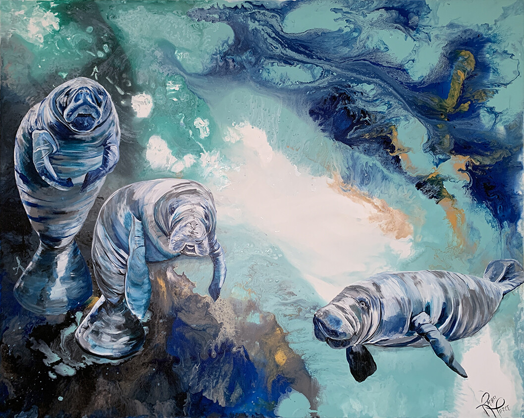 By Peaceful Manatees print – Manatee Art by Rachel Pierce