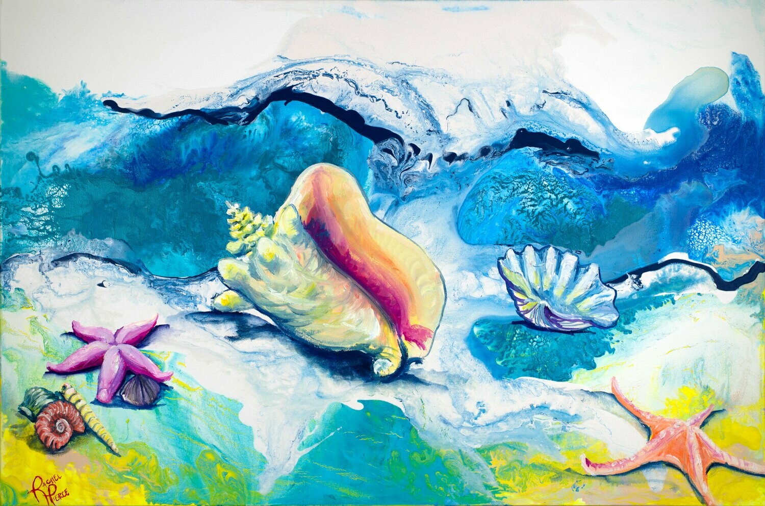Shells & Wave print – Seashore Art by Rachel Pierce