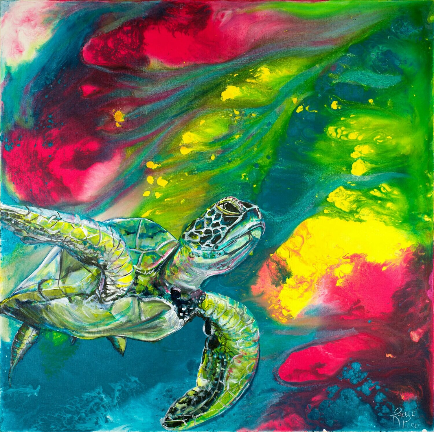 Technicolor Turtle print – Neon Art by Rachel Pierce