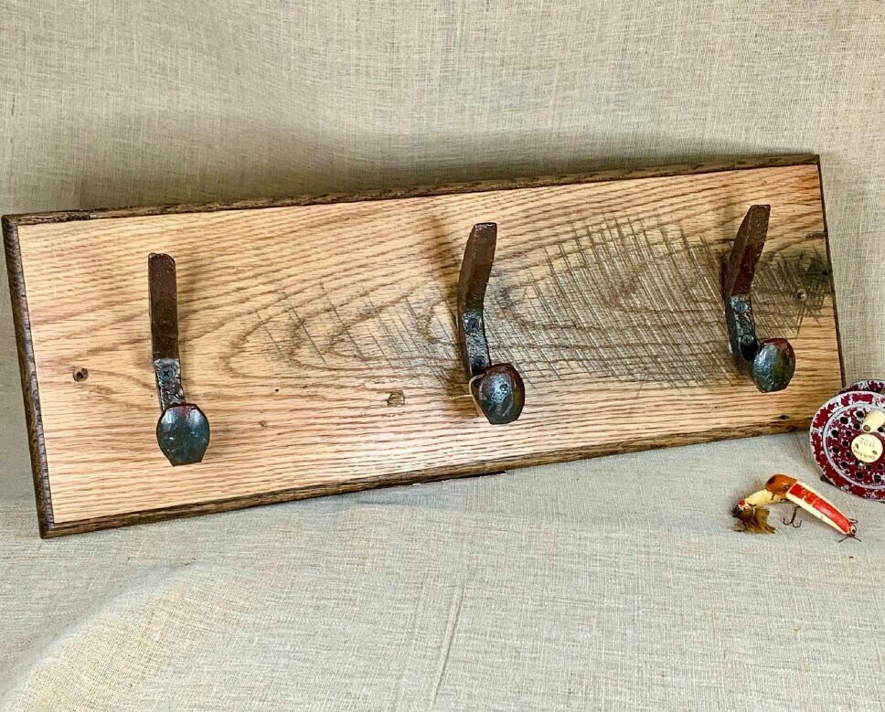 Authentic 100 Year Old Red Oak Barnwood & Railroad Spike Coat Rack