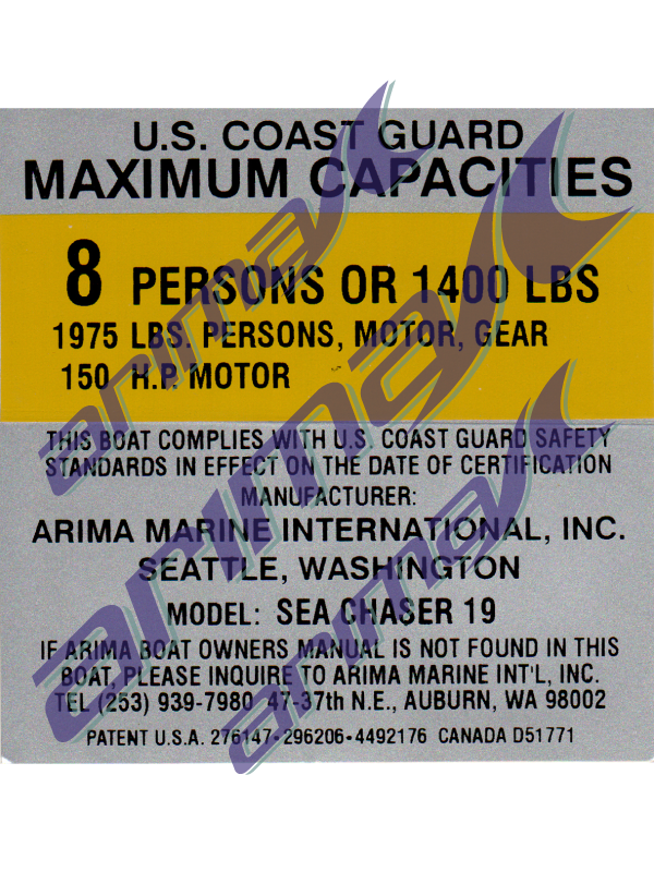 Arima Load Capacity Decal – Shop – DefianceMarine.shop