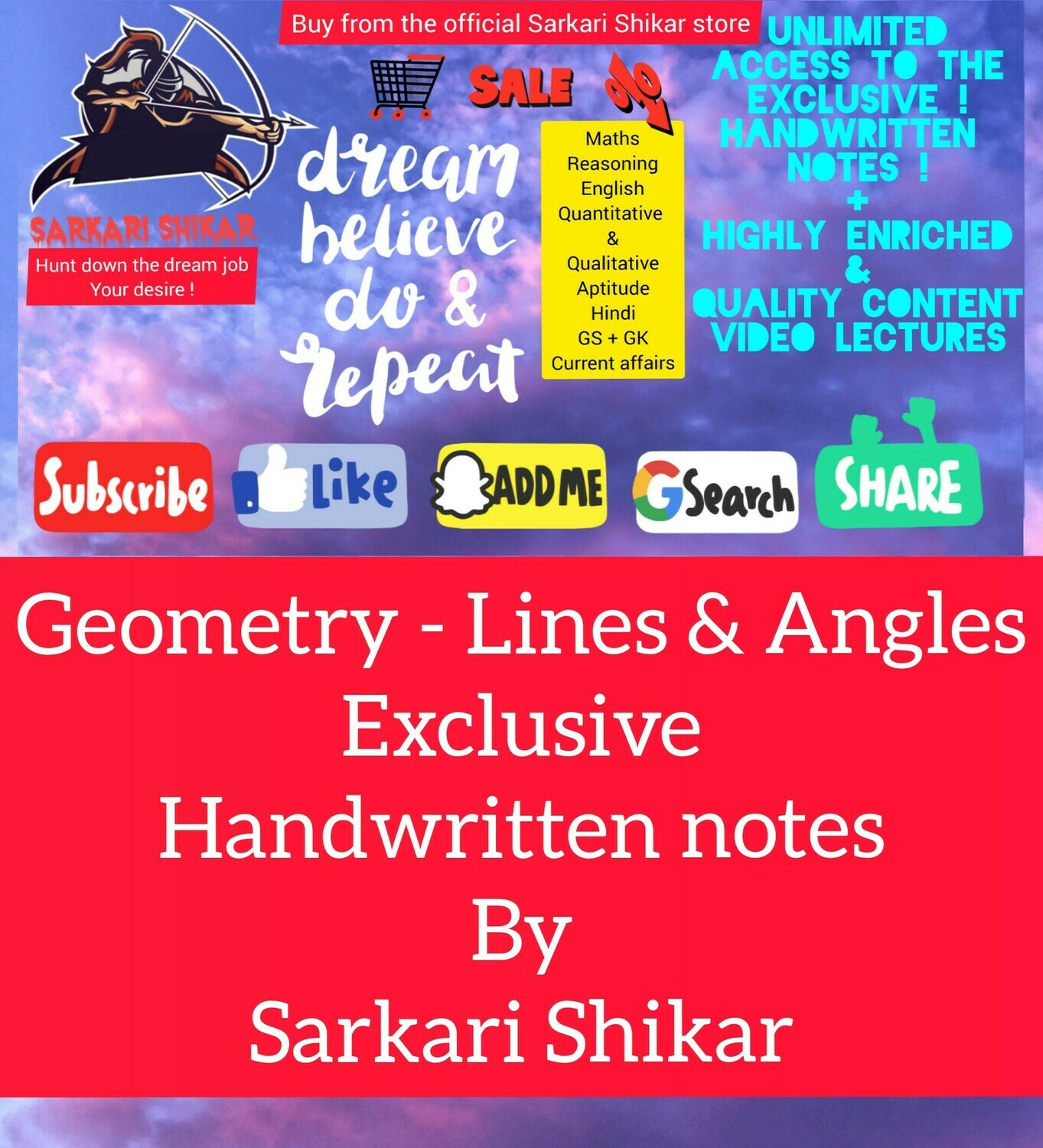 Geometry - Lines and Angles exclusive Handwritten notes