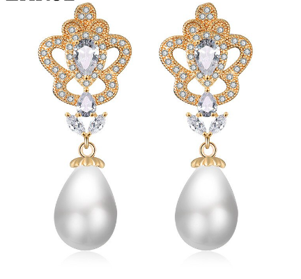 Vintage Pave Pear Top Pearl Drop Earring