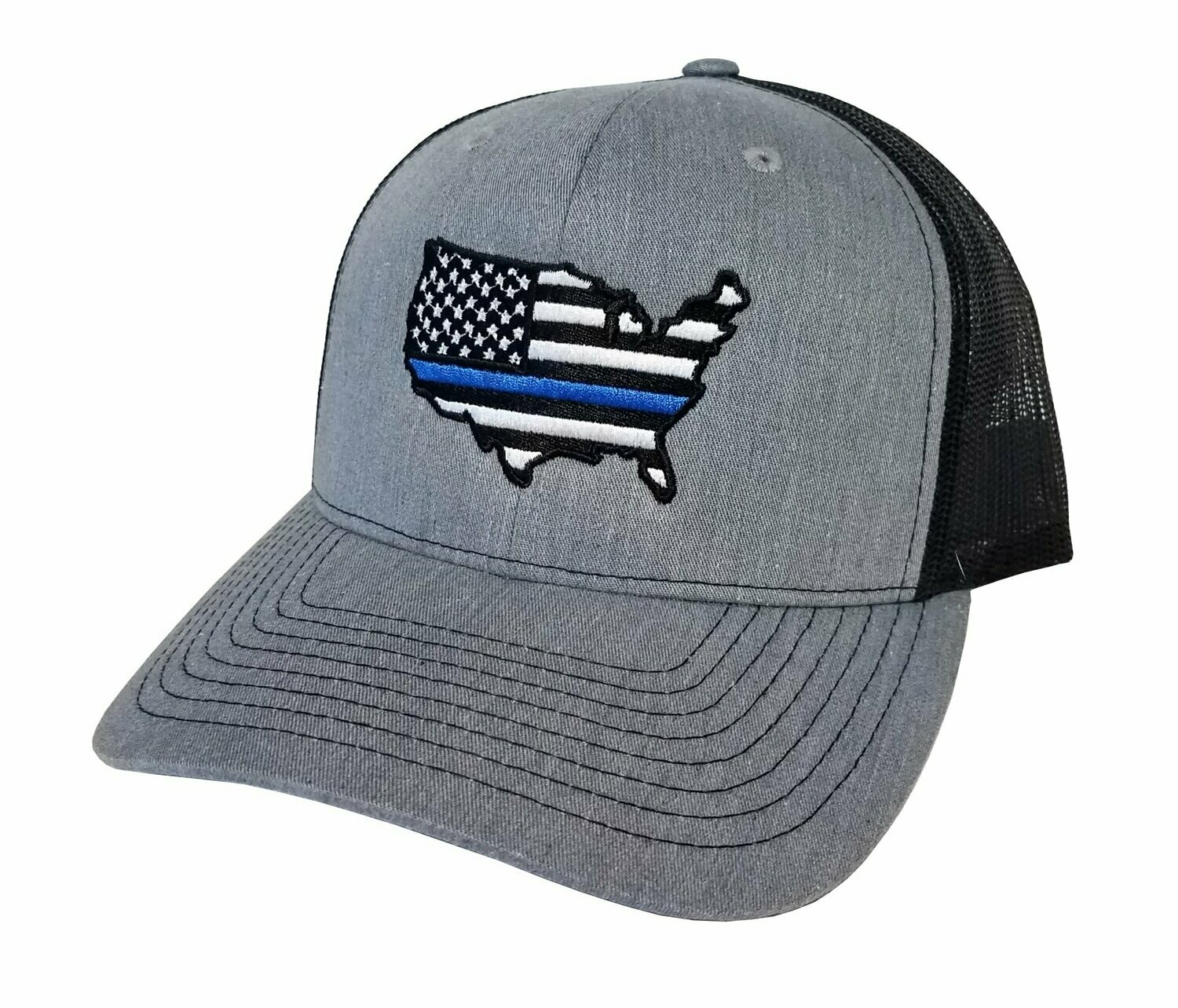 Thin Blue Line USA Trucker Hat - Heather Grey/ Black