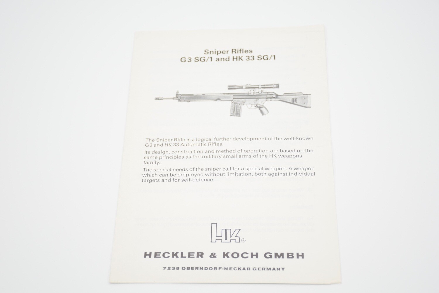HECKLER & KOCH HK G3 SG1/HK 33 SG1 MANUAL/INSTRUCTION BOOK