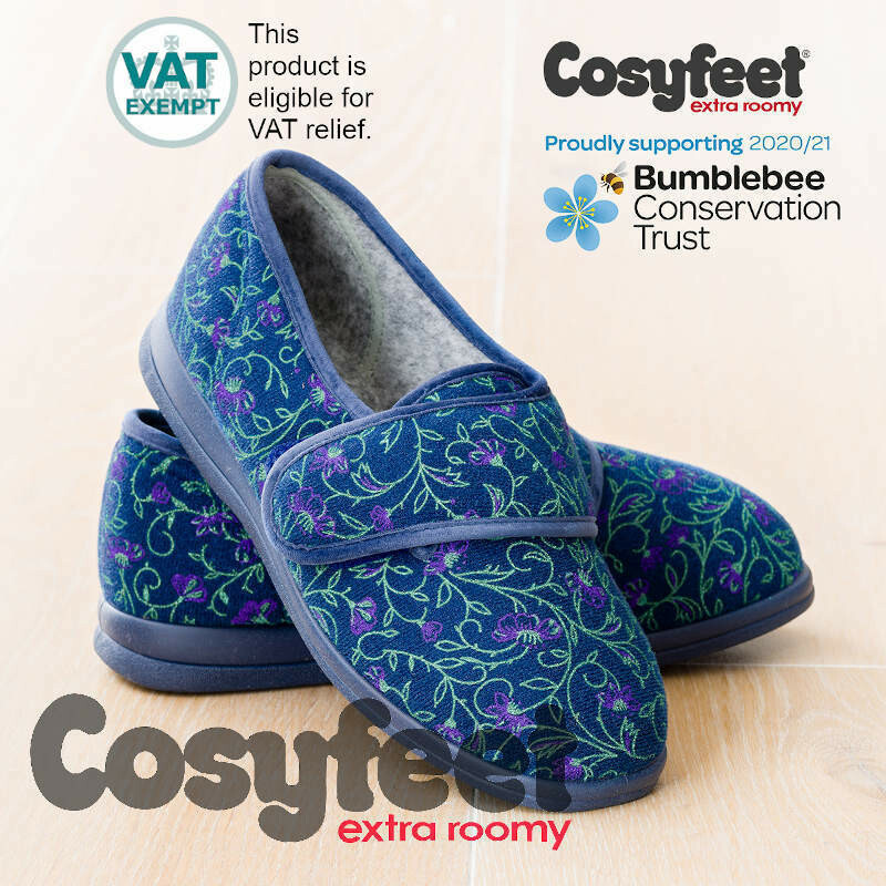 Cosyfeet Holly Midnight Floral Extra Roomy Ladies Slippers