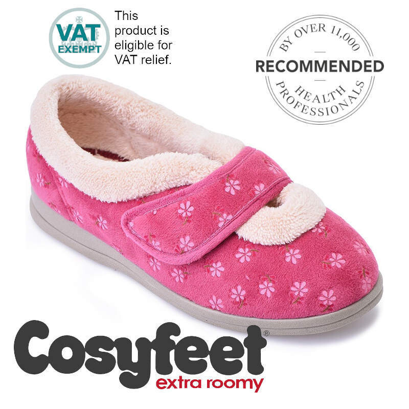 Cosyfeet Snuggly Fuchsia Floral | Ladies Wide Fit Slippers