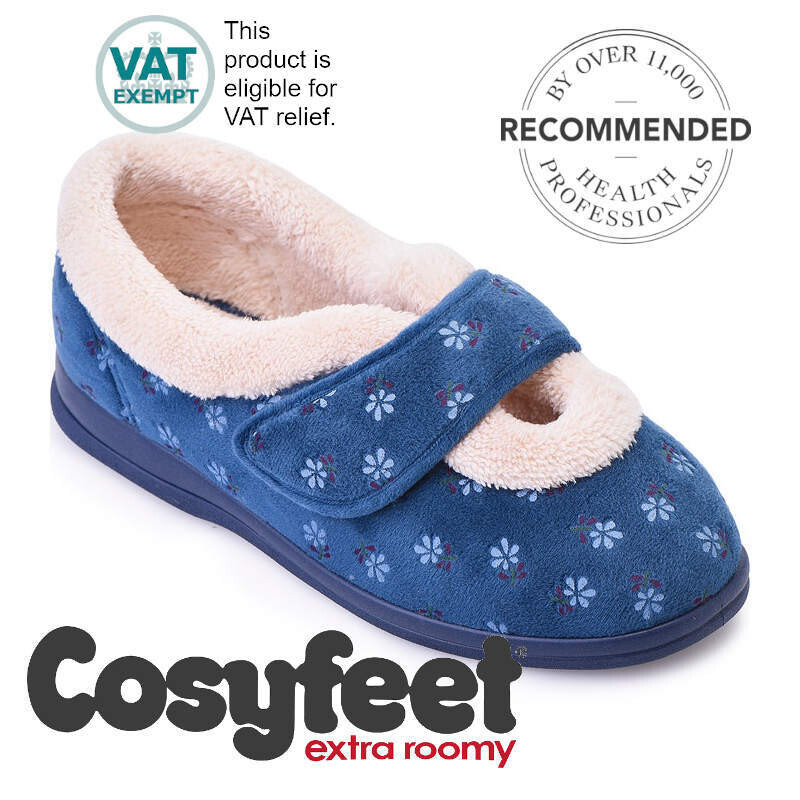 Cosyfeet Snuggly Navy Floral | Ladies Wide Fit Slippers