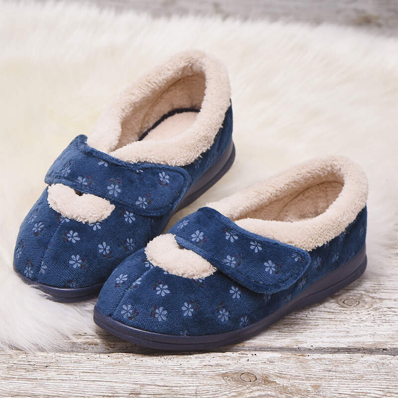 Cosyfeet Sleepy Navy Floral Extra Wide Ladies Slippers