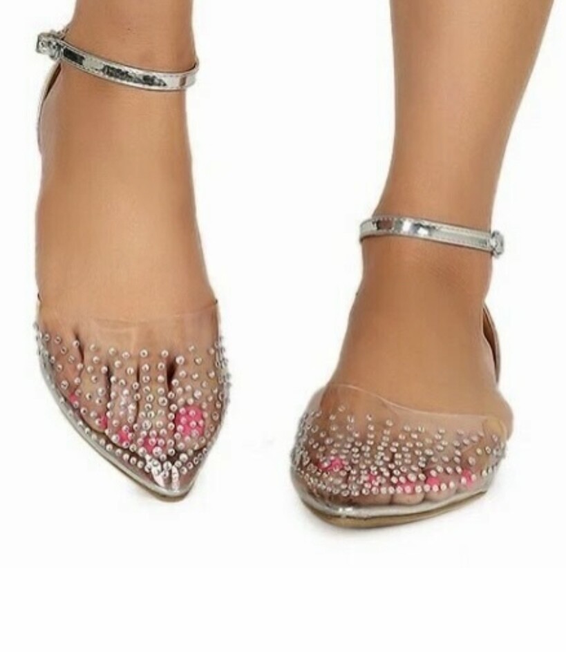 Silver Sparkle Close Toe Flat