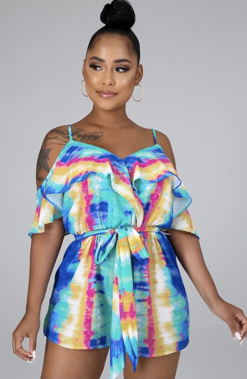 Multi Ruffle Off The Shoulder Romper