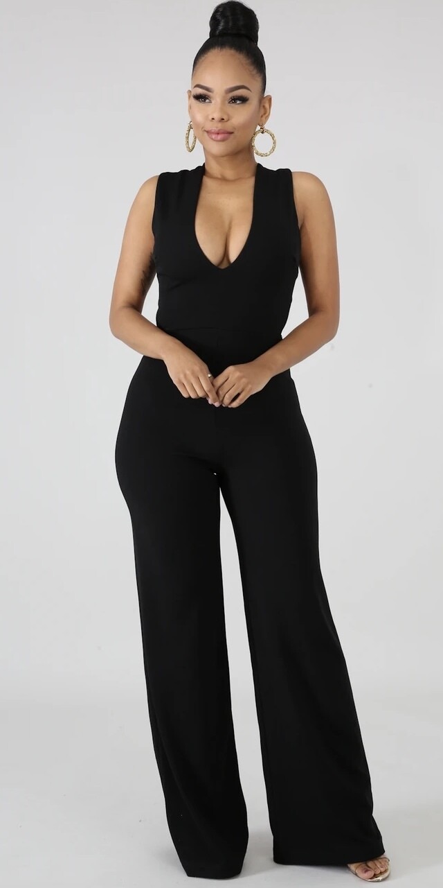 Black X Back Wide Leg Jumpsuit