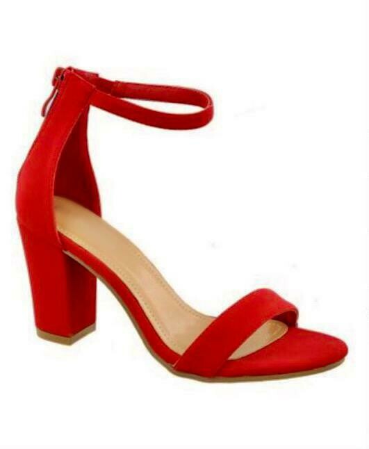 Red Ankle Strap Zipper Back Low Heel
