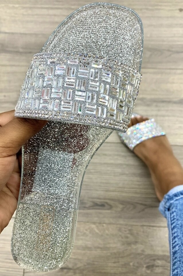 Trim Rhinestone Sandals Clear