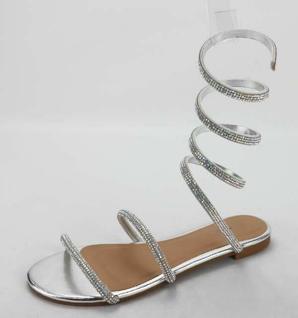 Silver Rhinestone Wrap Around Sandals