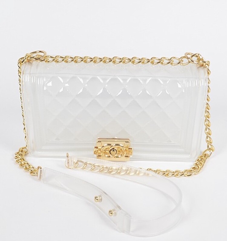Clear With Gold Chain Strap Handbag