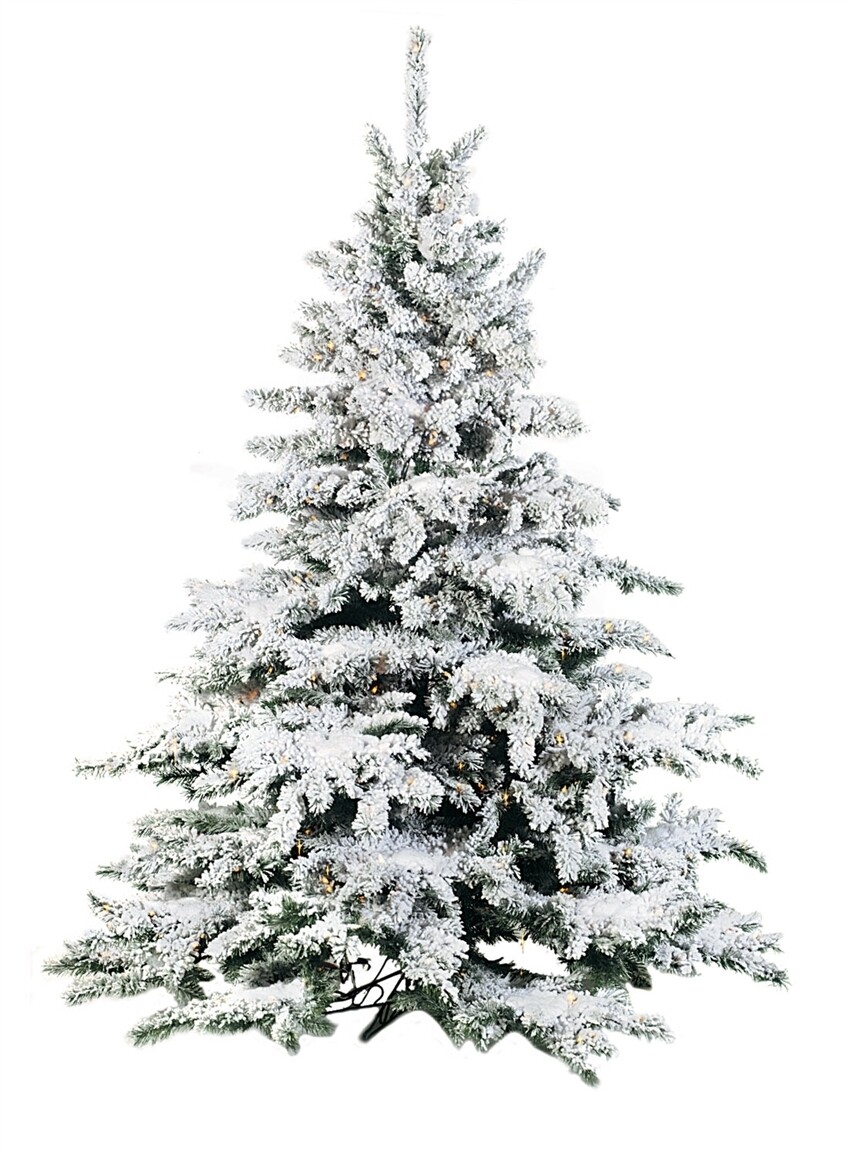 9'H FLOCKED LIGHTED PINE TREE