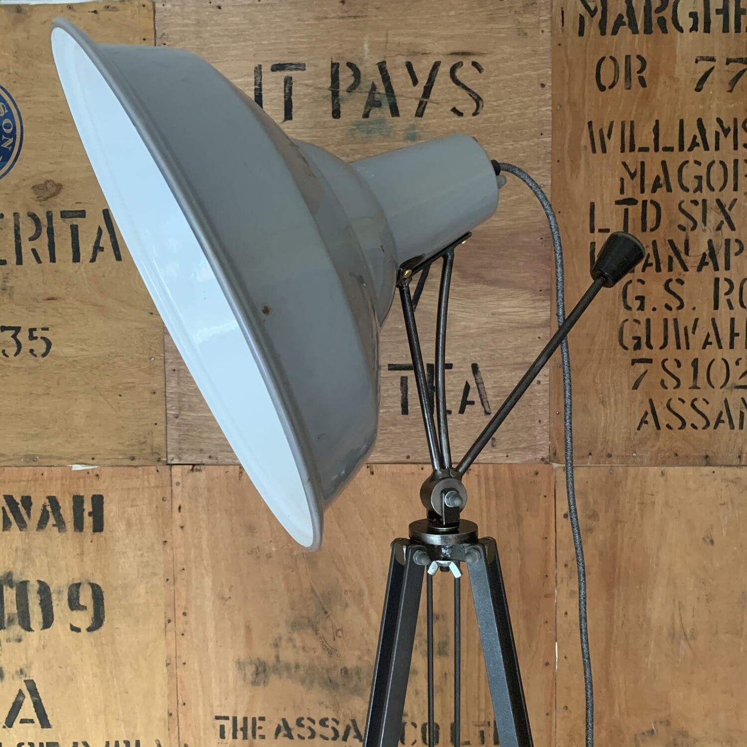Vintage Grey Enamel Shade Pan/tilt Lamp