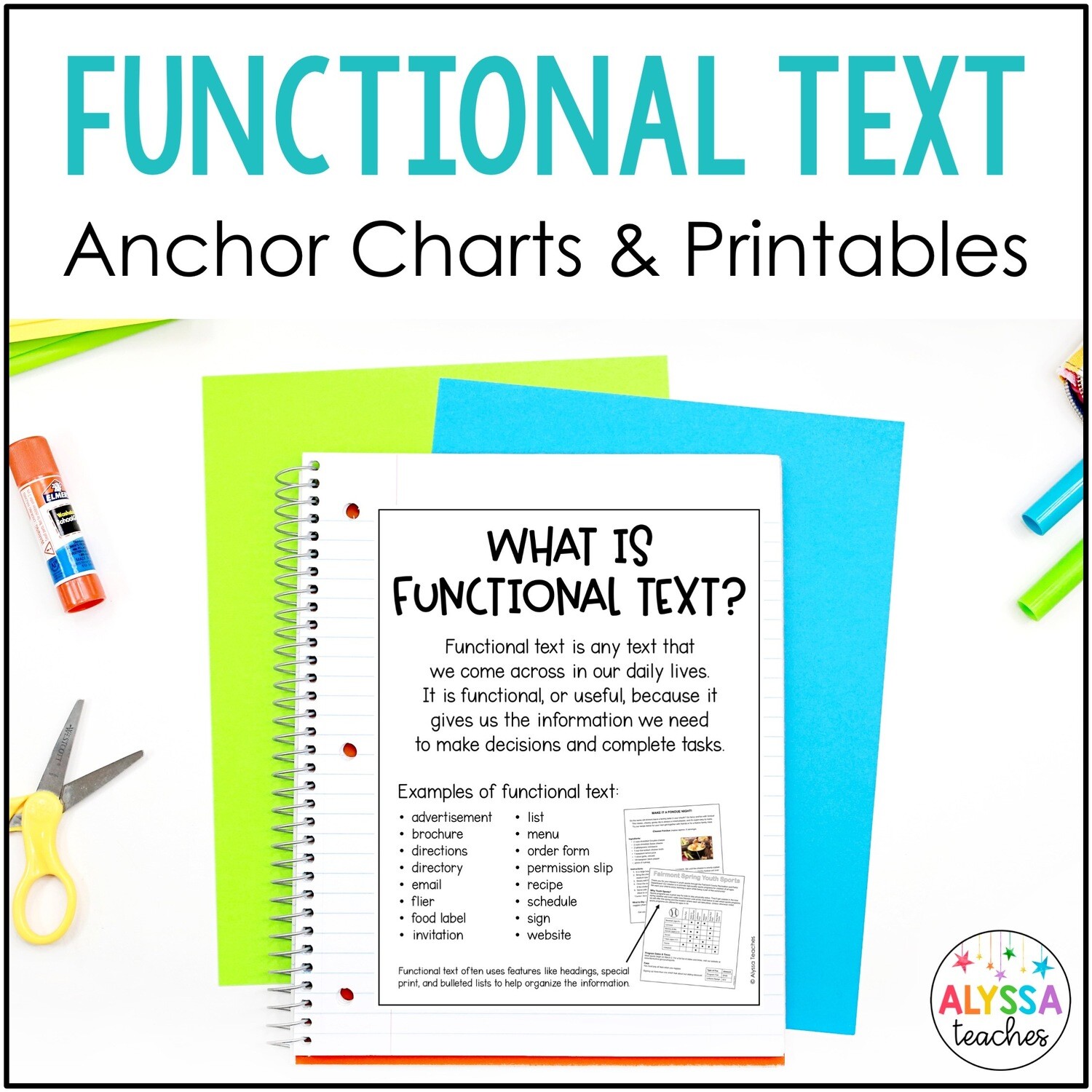 Functional Text Anchor Charts and Analysis Worksheets