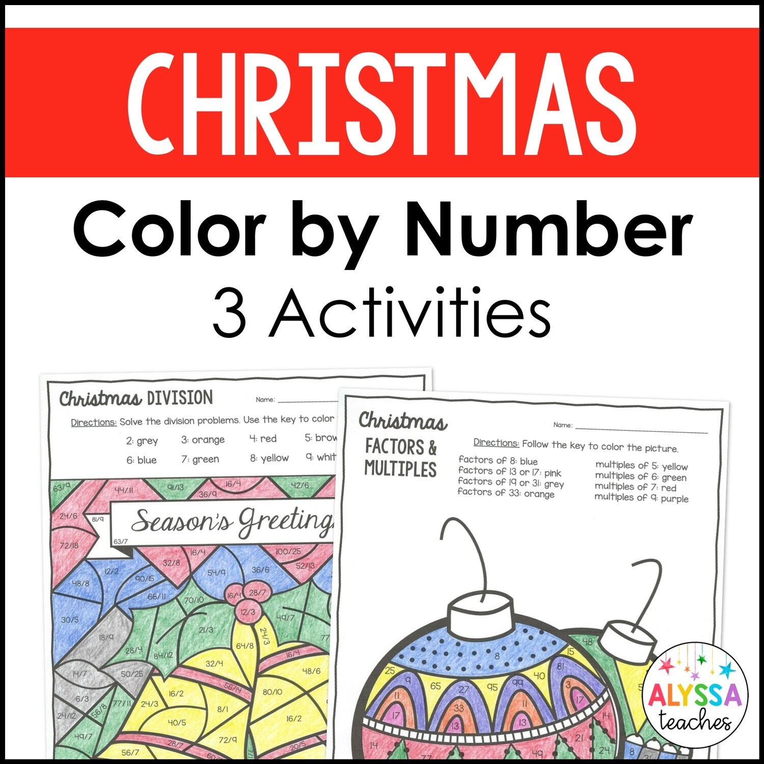 Christmas Math Color by Number Activities