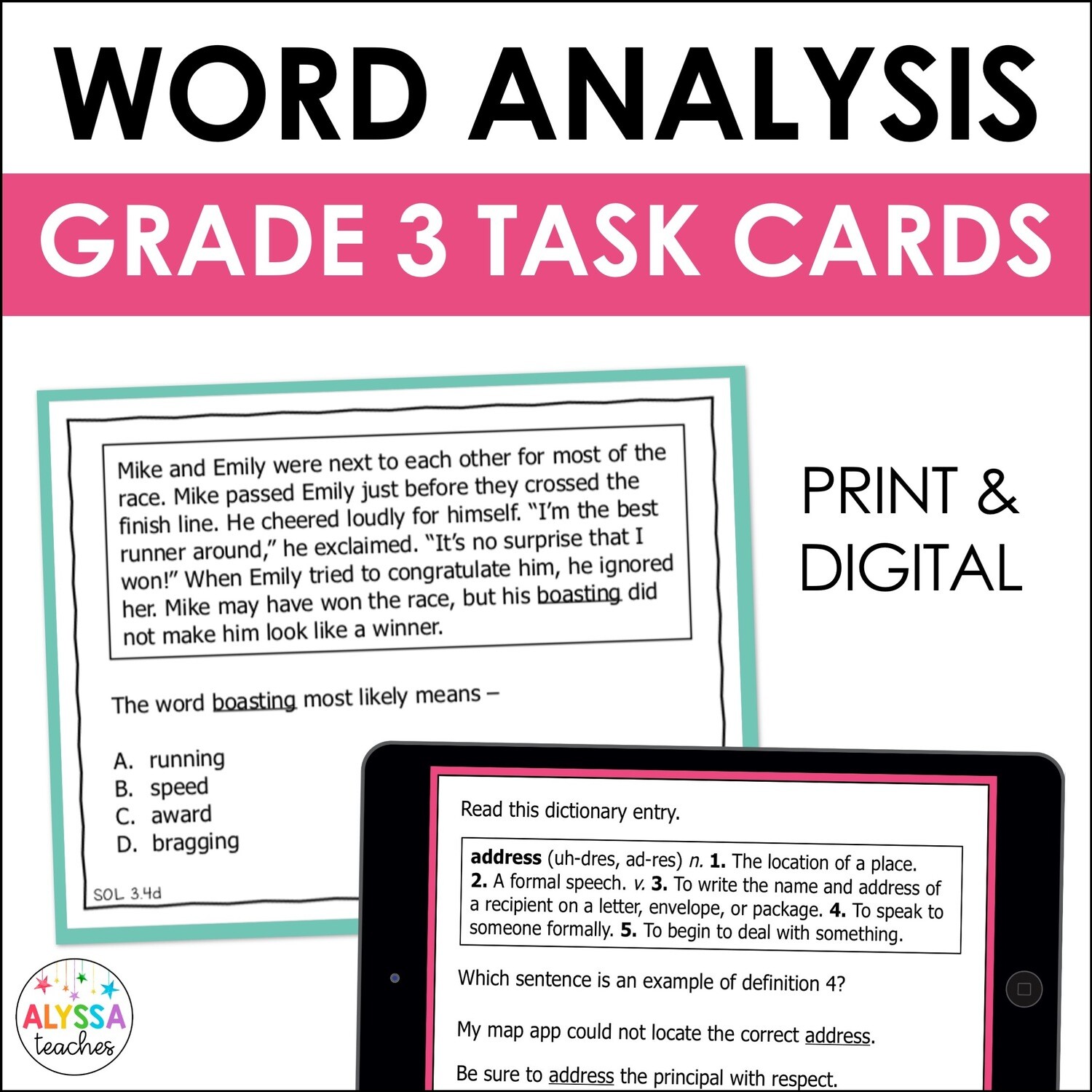 3rd Grade Word Analysis Task Cards (for SOL 3.4