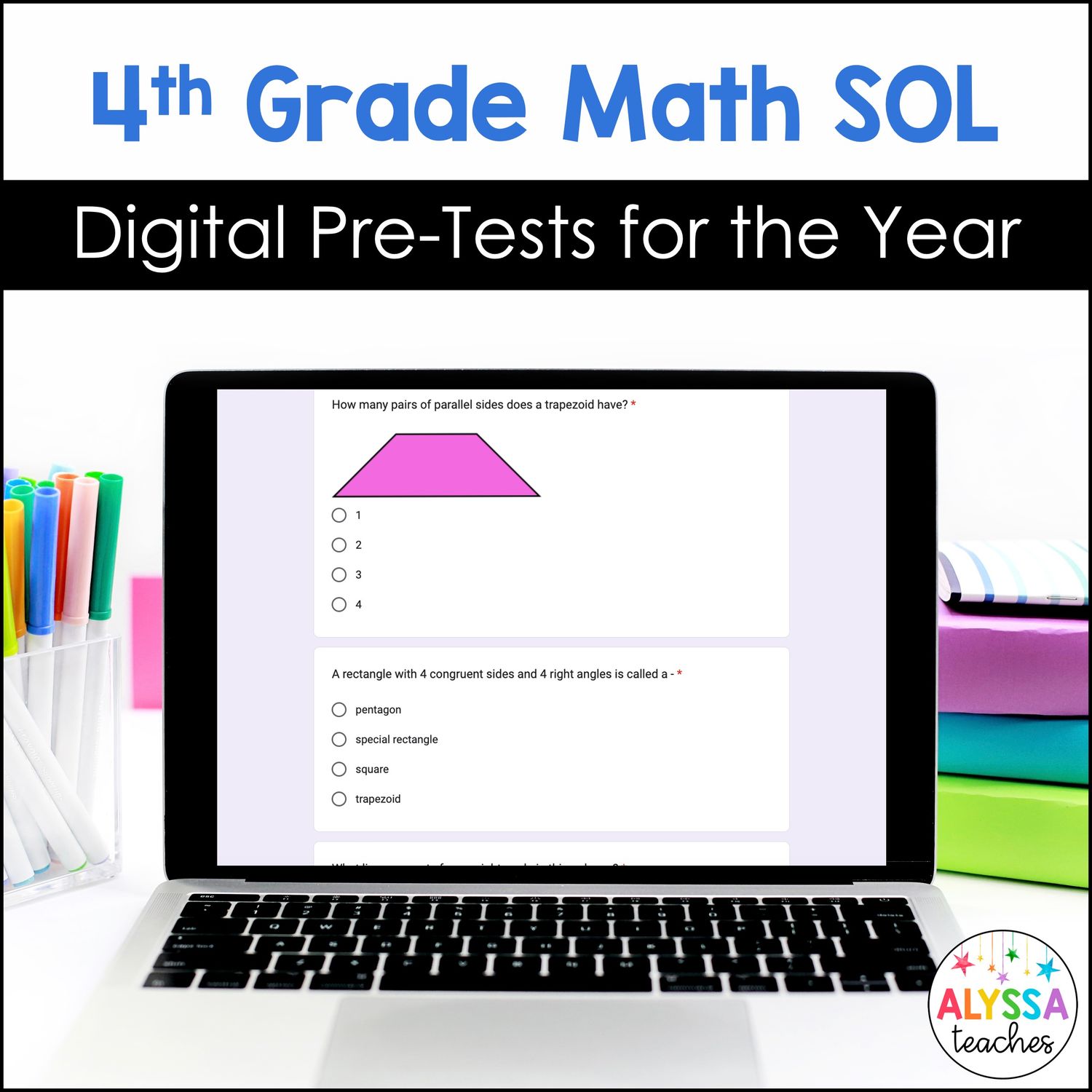 4th Grade Math SOL Pre-Assessments in Google Forms™