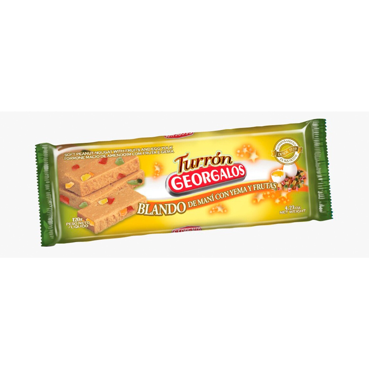 GEORGALOS TURRON DE MANI CON YEMA Y FRUTAS- 120gr/ PACK X 3U