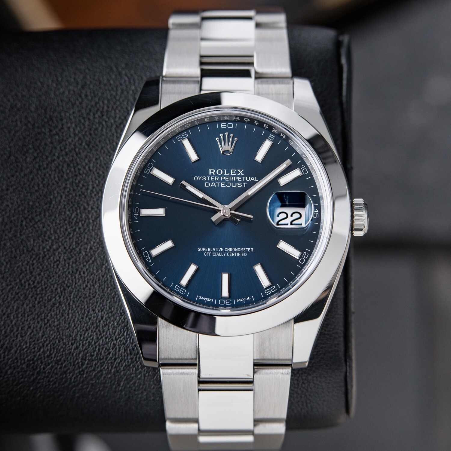 Rolex Datejust Blue Sticks Dial Oyster Bracelet Smooth Bezel Steel