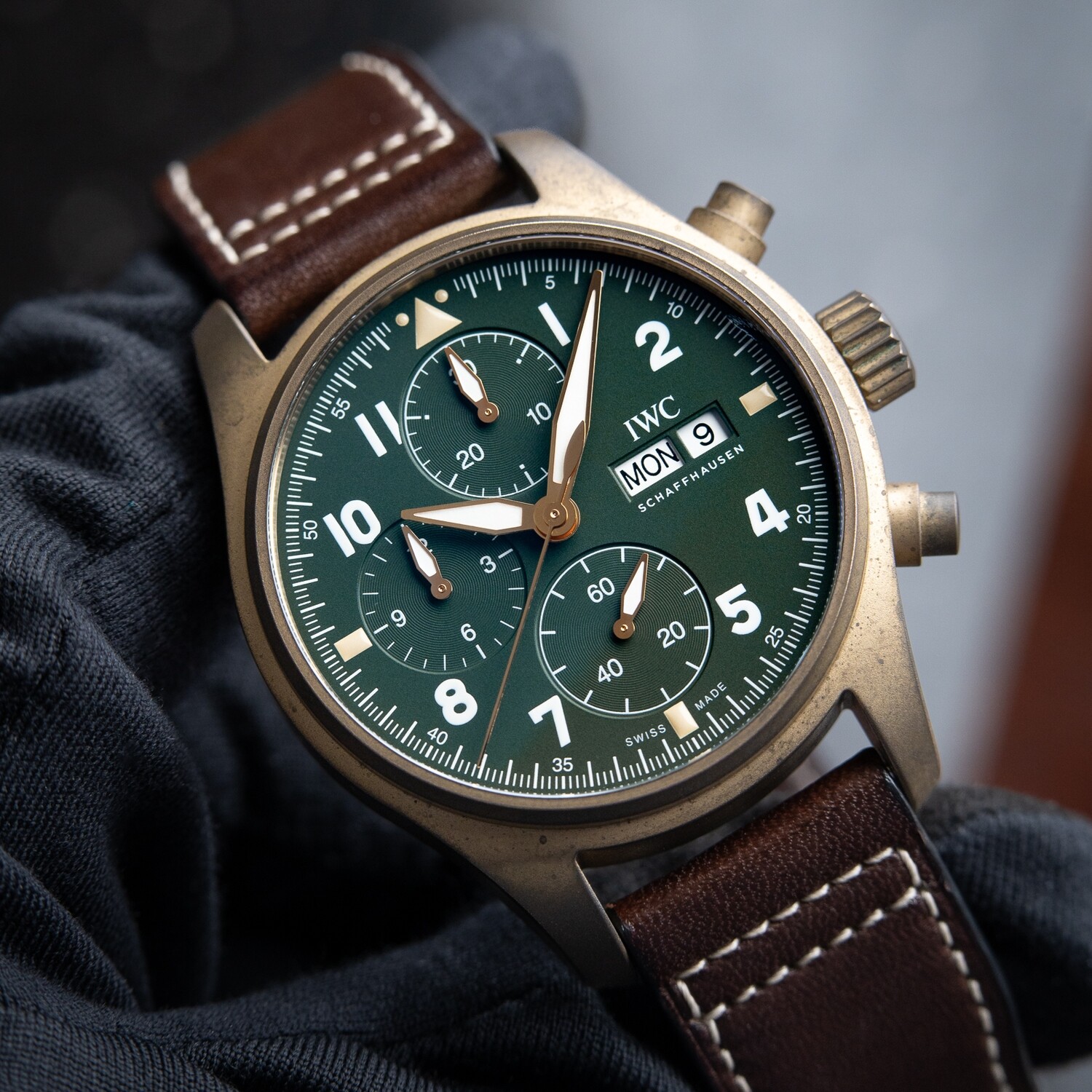 IWC Pilot's Watch Spitfire Chronograph Bronze Case Green Dial Automatic ...