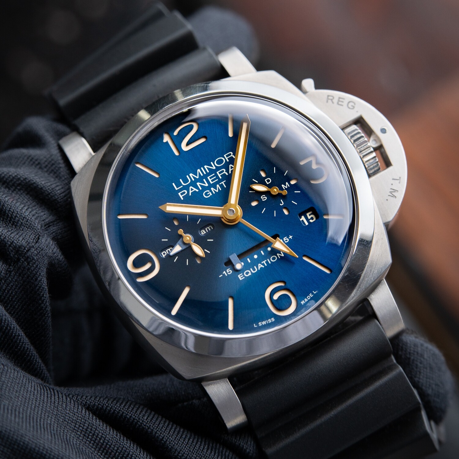 Panerai Luminor Equation Of Time 8 Days GMT Blue Sunburst Dial Watch ...